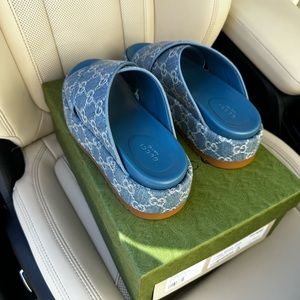 Gucci | Shoes | Gucci Womens Denim Platform Slide Sandals Light Blue Sz ...